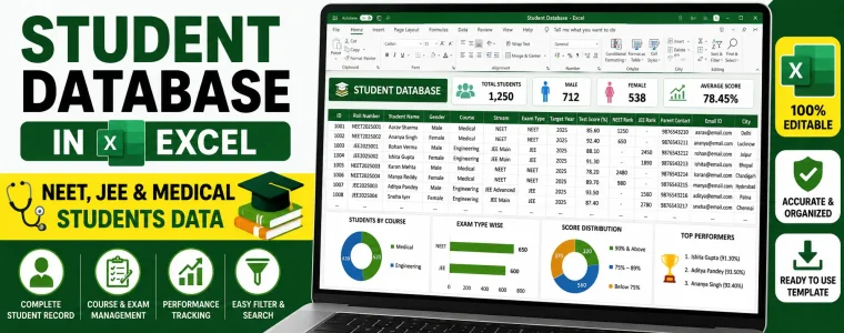 Student Database in Excel | NEET, JEE & Medical Students Data